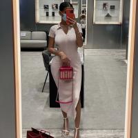 China Polo Collar Hollow Backless High Waisted Maxi Dress Side Open for sale