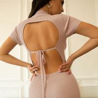 China Polo Collar Hollow Backless High Waisted Maxi Dress Side Open for sale