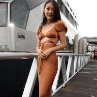 China Short Sleeve Strappy Womens Party Maxi Dresses High Waist for sale