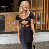 China Short Sleeve Strappy Womens Party Maxi Dresses High Waist for sale
