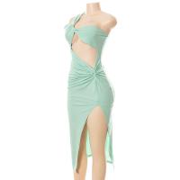 China Sexy Solid Twisted Design High Slit Maxi Dress Off Shoulder Open Back for sale