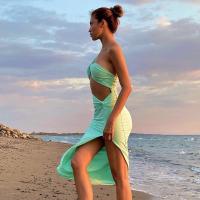 China Sexy Solid Twisted Design High Slit Maxi Dress Off Shoulder Open Back for sale
