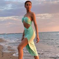 China Sexy Solid Twisted Design High Slit Maxi Dress Off Shoulder Open Back for sale