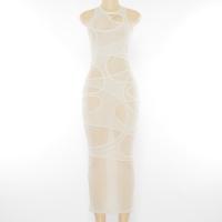 China Elegant Womens Party Maxi Dresses All Match Net Yarn Perspective Sleeveless for sale
