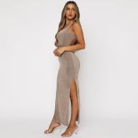 China Casual Sleeveless Womens Party Maxi Dresses Lace Up Halter Split for sale
