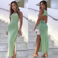 China Casual Sleeveless Womens Party Maxi Dresses Lace Up Halter Split for sale