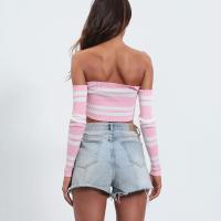 China One Word Shoulder Women Crop Top Long Sleeve T Shirt for sale