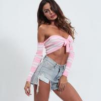 China One Word Shoulder Women Crop Top Long Sleeve T Shirt for sale