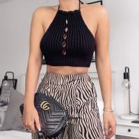 China Ladies Casual Halter Neck Cropped Knitted Sleeveless Vest Slim Fit Backless for sale