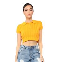 China Lapel Single Breasted Womens Cropped Polo Shirt Short Sleeve for sale