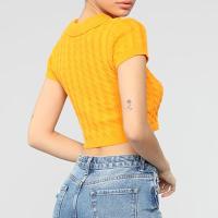 China Lapel Single Breasted Womens Cropped Polo Shirt Short Sleeve for sale
