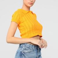 China Lapel Single Breasted Womens Cropped Polo Shirt Short Sleeve for sale