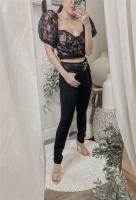 China Square Neck Puff Sleeve Backless White Lace Crop Top Short Sleeve for sale