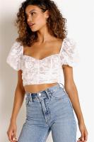 China Square Neck Puff Sleeve Backless White Lace Crop Top Short Sleeve for sale