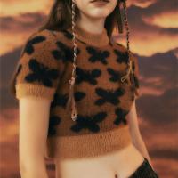 China Short Sleeve Crop Top Knit Sweater Jacquard Woolen Sweaters For Ladies for sale