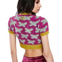 China Short Sleeve Crop Top Knit Sweater Jacquard Woolen Sweaters For Ladies for sale