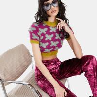 China Short Sleeve Crop Top Knit Sweater Jacquard Woolen Sweaters For Ladies for sale