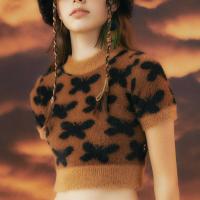 China Short Sleeve Crop Top Knit Sweater Jacquard Woolen Sweaters For Ladies for sale