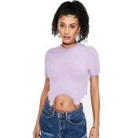 China Fleece Knitted Short Sleeve Crop T Shirt for sale