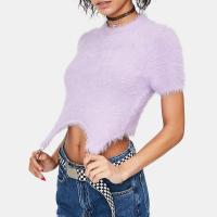 China Fleece Knitted Short Sleeve Crop T Shirt for sale