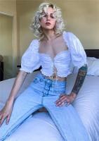 China White Retro Puff Sleeve Women Crop Top for sale