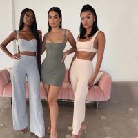 China Slim Fit Sexy High Waisted Trousers And Crop Top Set for sale