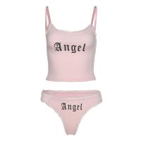 China Two Piece Sexy Girls Angel Underwear Set Black Letter Printing for sale