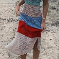 China Knitted Women's Beachwear Dresses 112cm Multicolor Stitching for sale