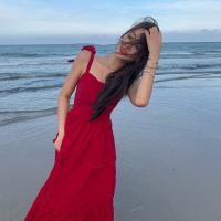 China Super Fairy Red 105cm Ladies Summer Beach Dresses for sale
