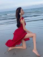 China Super Fairy Red 105cm Ladies Summer Beach Dresses for sale