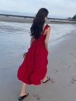 China Super Fairy Red 105cm Ladies Summer Beach Dresses for sale