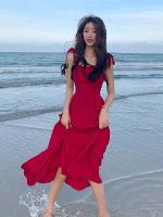 China Super Fairy Red 105cm Ladies Summer Beach Dresses for sale