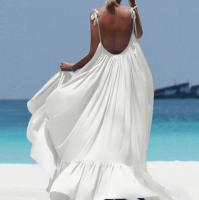 China Solid Color 155cm Women's Beachwear Dresses , Sling Backless Casual Beach Maxi Dresses for sale