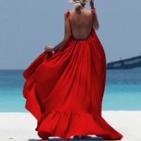 China Solid Color 155cm Women's Beachwear Dresses , Sling Backless Casual Beach Maxi Dresses for sale
