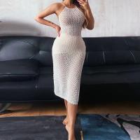 China Hollow Perspective Women's Beachwear Dresses , 99cm White Knitted Beach Dress for sale