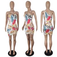 China Women'S Printed Sexy XXL One Shoulder Beach Dress for sale