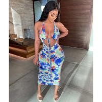 China Hanging Striped Print Halter Sexy Summer Beach Dress for sale