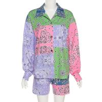 China Single Breasted Long Sleeved Ladies Two Piece Short Sets for sale