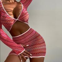 China Polyester Two Piece Casual Set See Through Mesh Printed T Shirt High Waist Bag Hip Skirt for sale