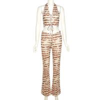 China Breathable 2 Piece Crop Top And Trousers Halter Hollow Vest Slim Micro Trousers Set for sale