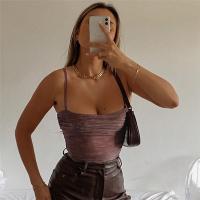 China One Line Neck Ladies Camisole Tank Tops See Through Net Gauze Printing for sale