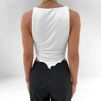 China Ruffled Diamond Hem Slim Ladies V Neck Tank Top Sleeveless for sale