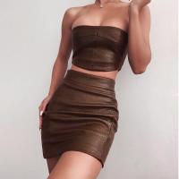 China Sleeveless 2 Piece Outfit Skirt And Crop Top One Shoulder Wrapped Chest for sale