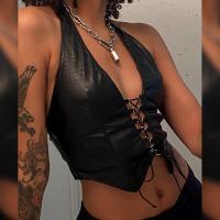 China Hollow Sexy Short Slim Umbilical Lace Up Front Tank Top for sale