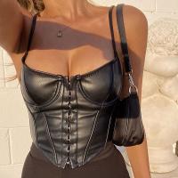 China PU Low Cut Short Cropped Cami Tank Top Front Buckle Design for sale
