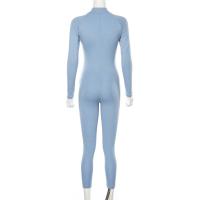 China Long Sleeve Women Bodycon Jumpsuit , Zipper V Neck Ribbed Long Sleeve Jumpsuit for sale