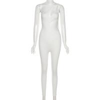 China Skinny Hollow Out Women Bodycon Jumpsuit , Casual White One Shoulder Jumpsuit for sale
