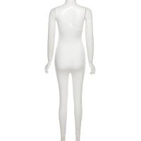 China Skinny Hollow Out Women Bodycon Jumpsuit , Casual White One Shoulder Jumpsuit for sale