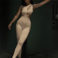 China Skinny Hollow Out Women Bodycon Jumpsuit , Casual White One Shoulder Jumpsuit for sale