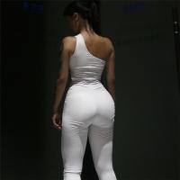 China Skinny Hollow Out Women Bodycon Jumpsuit , Casual White One Shoulder Jumpsuit for sale